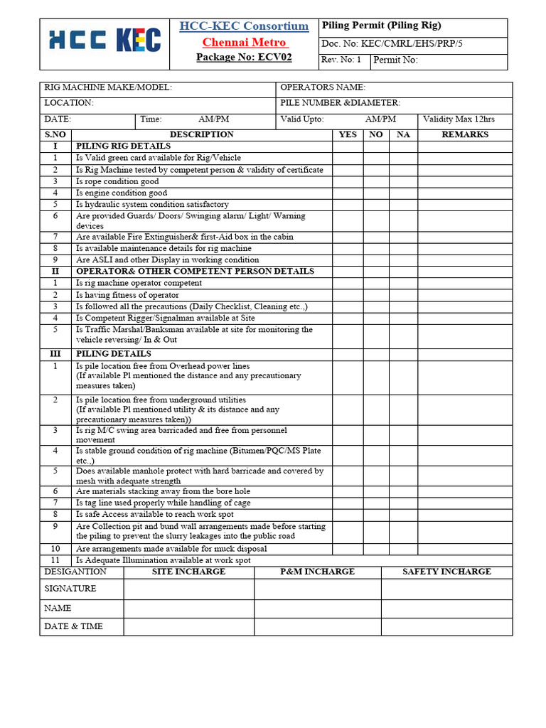 Piling Permit - Pile Rig (R1) - Kec | PDF | Business | Technology ...