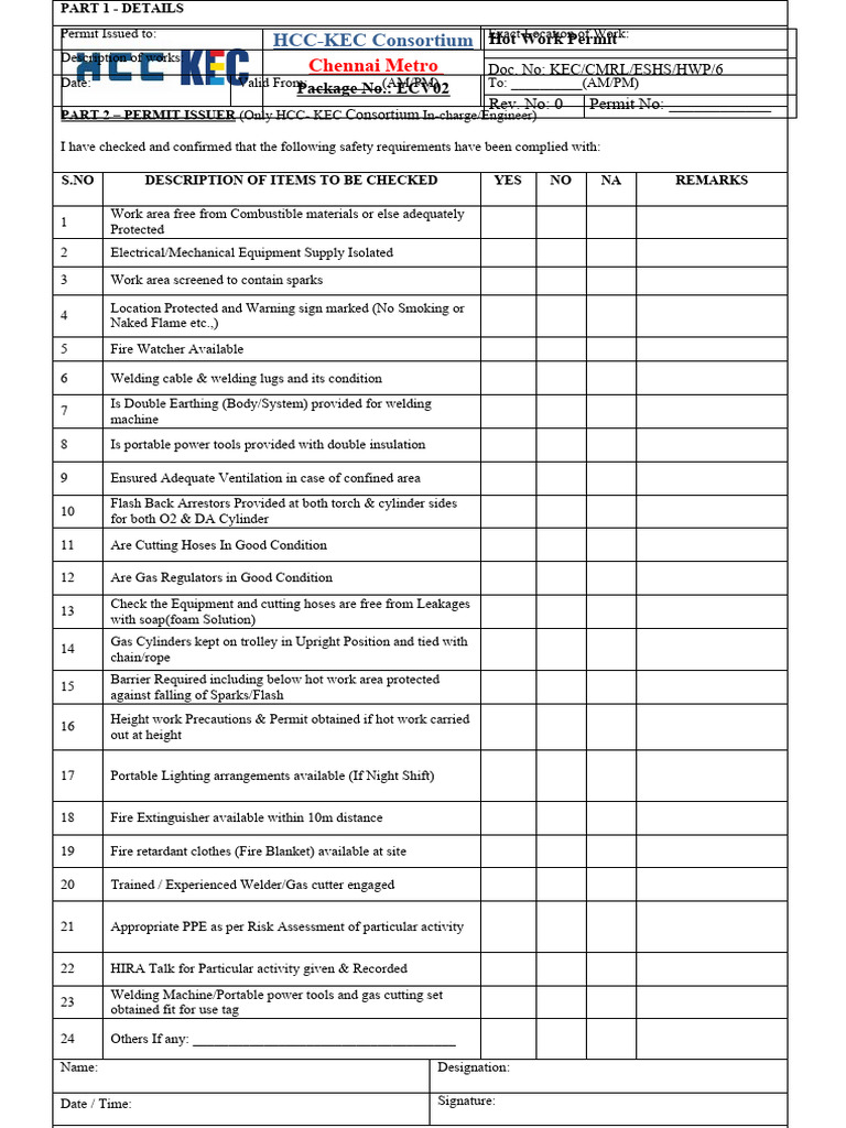 Hot Work Permit (R1) | PDF | Welding | Construction