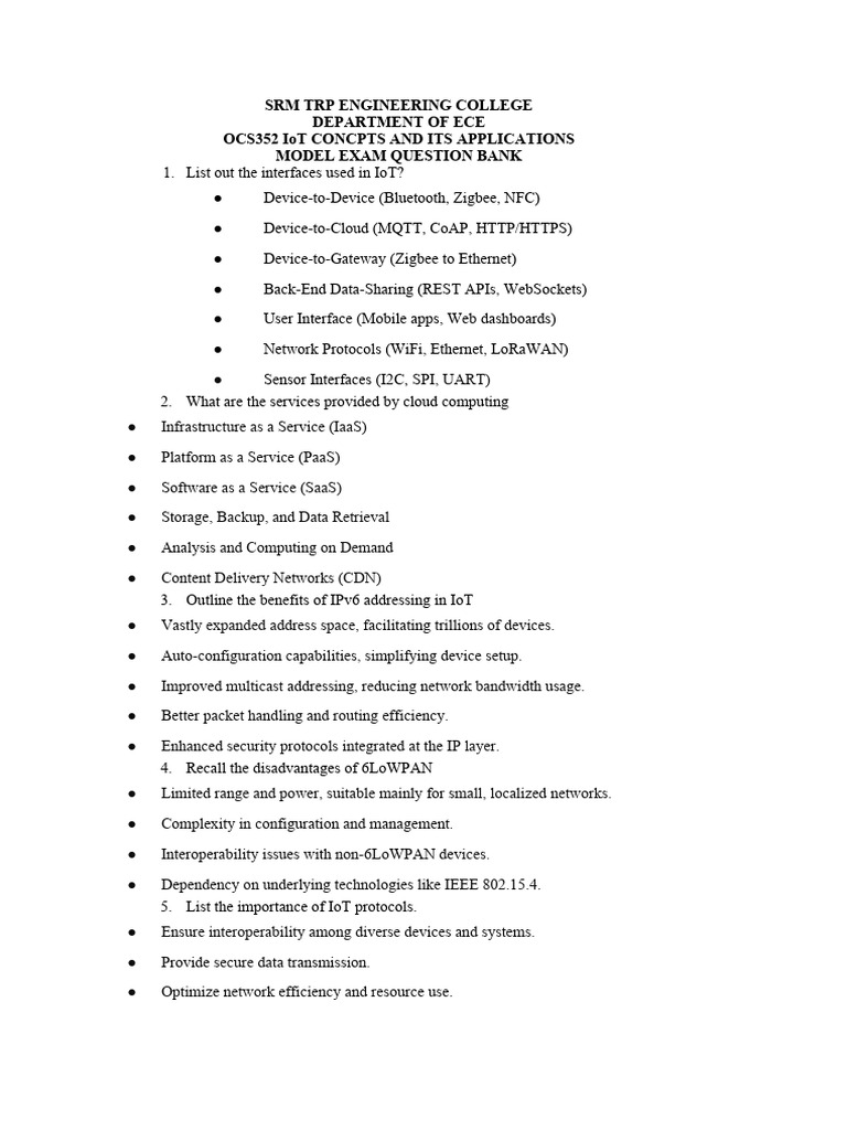 Ocs352iot Model Exam QB | PDF | Internet Of Things | Computer Network
