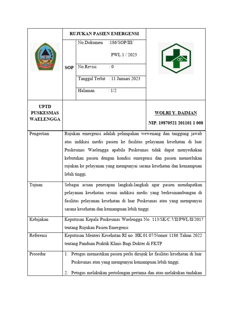 SOP Rujukan Emergency | PDF | Pengembangan Diri | Sains & Matematika
