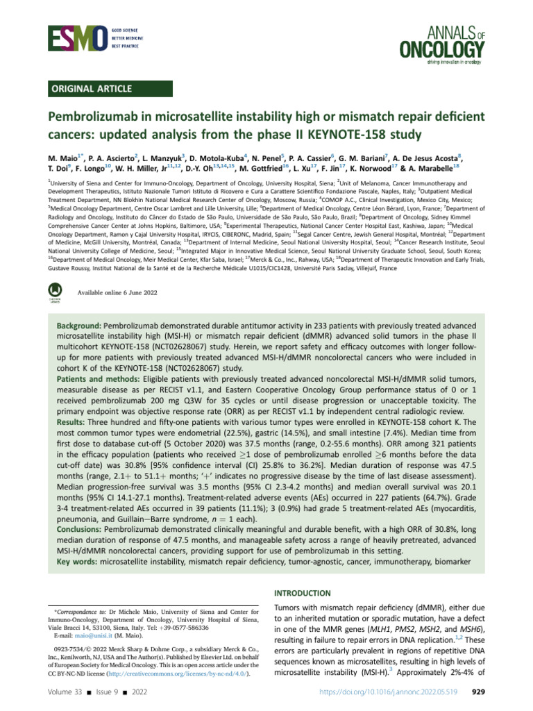 Maio Et Al - Ann Oncol - 2022 | PDF | Medical Specialties | Medicine