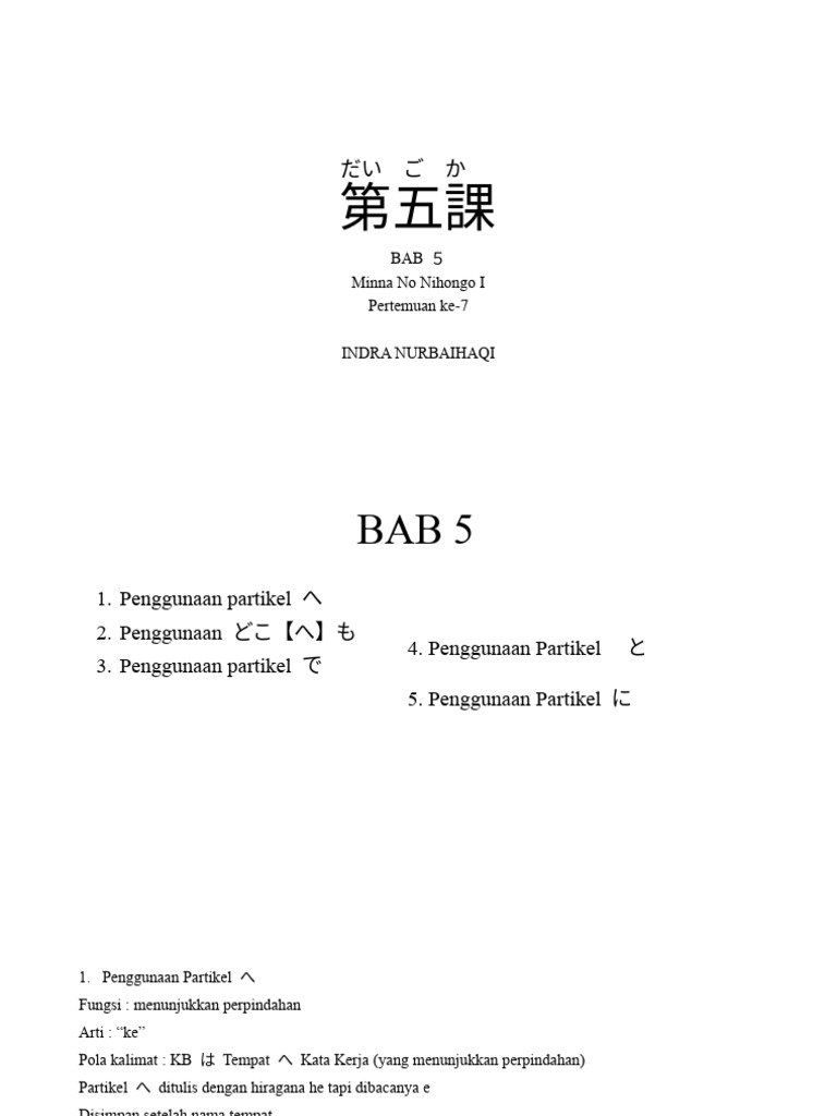 BAB 5 MINNA NO NIHONGO | PDF