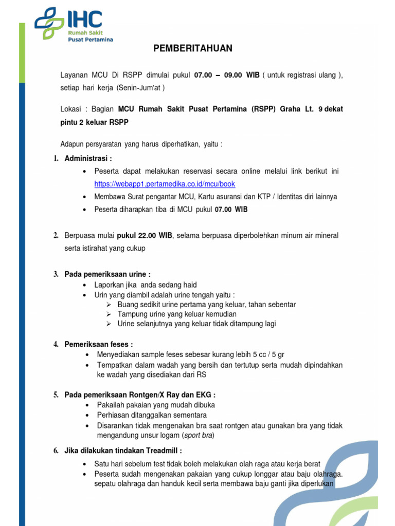 Prosedur Mcu 2023 - Graha Link New 2023 | PDF
