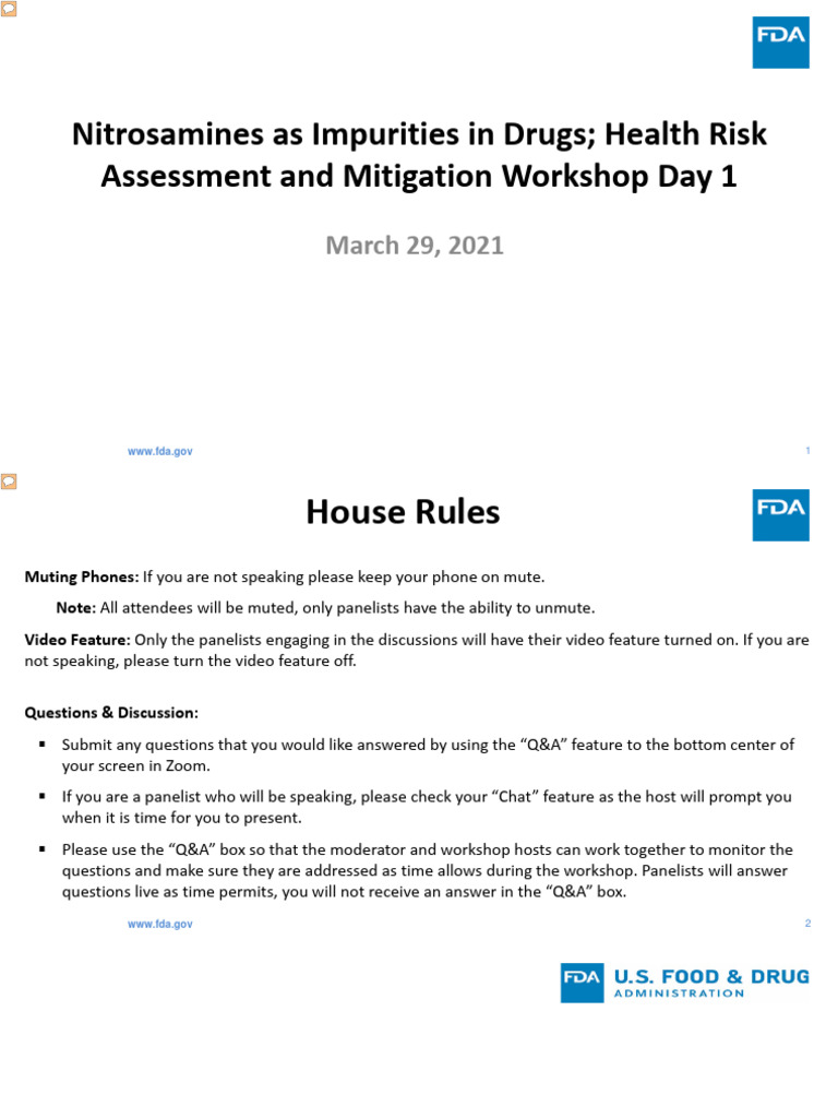 Nitrosamines in Drugs: FDA Workshop | PDF | Nitrate | Food And Drug ...