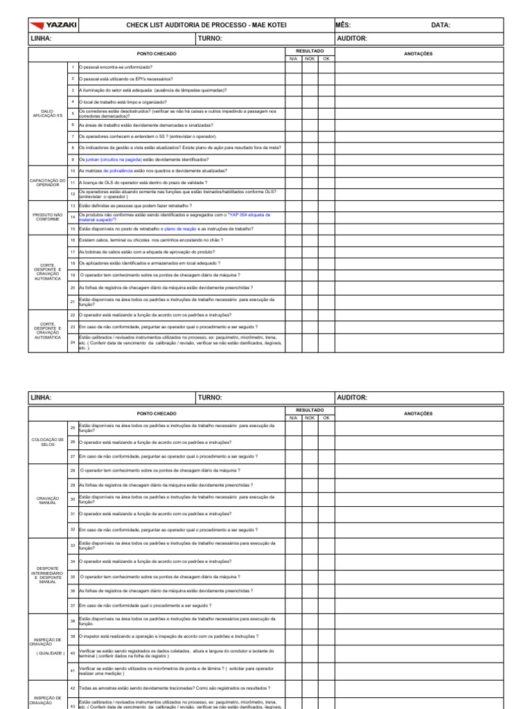 Yap 357-03 Check-List Auditoria de Processo | PDF