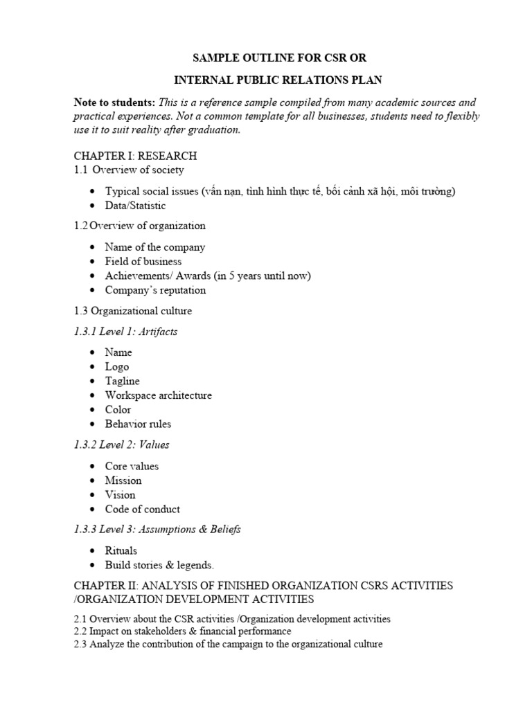 Outline - Csr or Internal Pr Plan - 2024 | PDF