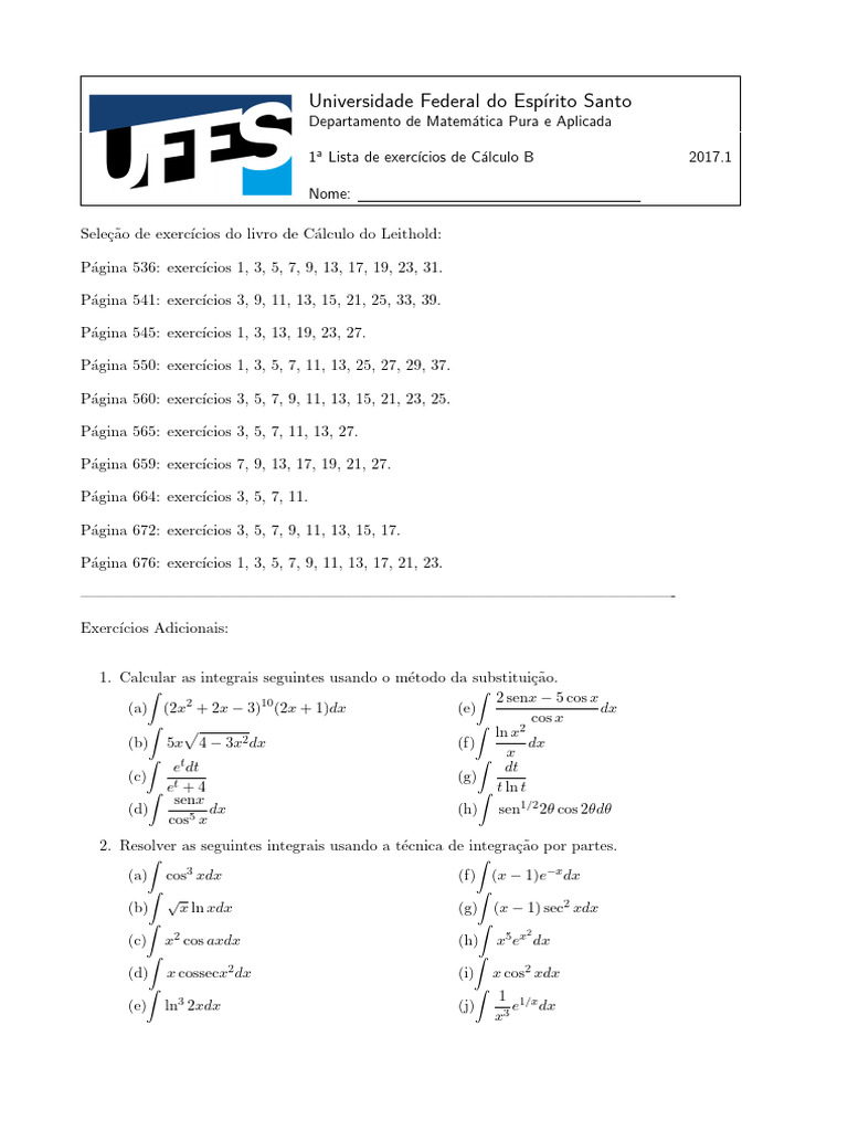 1 - Lista de C - Lculo B | PDF