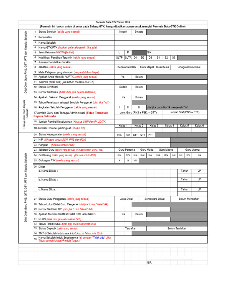 Formulir Data GTK 2024 untuk Guru | PDF
