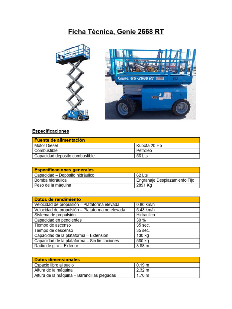Ficha Técnica Genie 2668 | Descargar gratis PDF | Vehículos