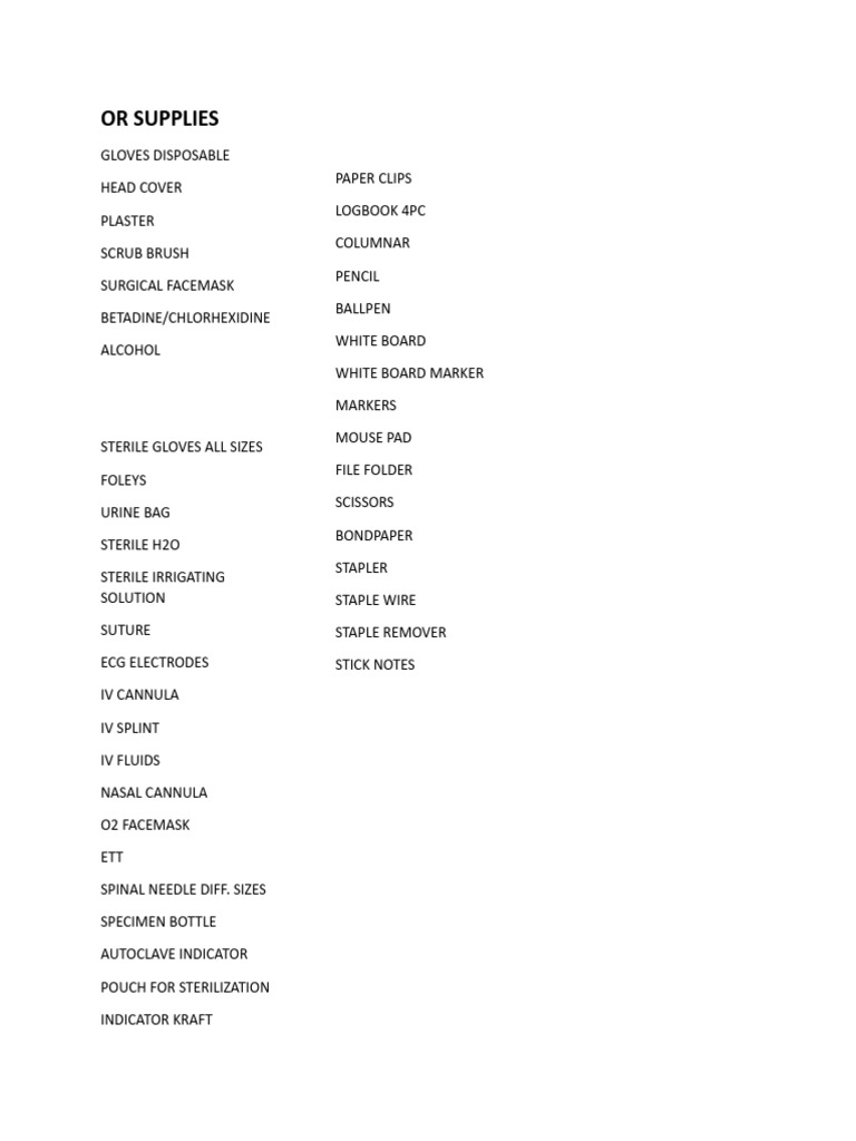 Essential Medical Supply List | PDF
