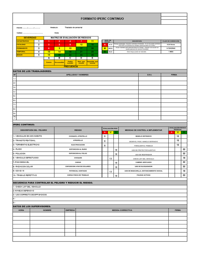 Formato Iperc Continuo Modelo Vale Horizonte | PDF