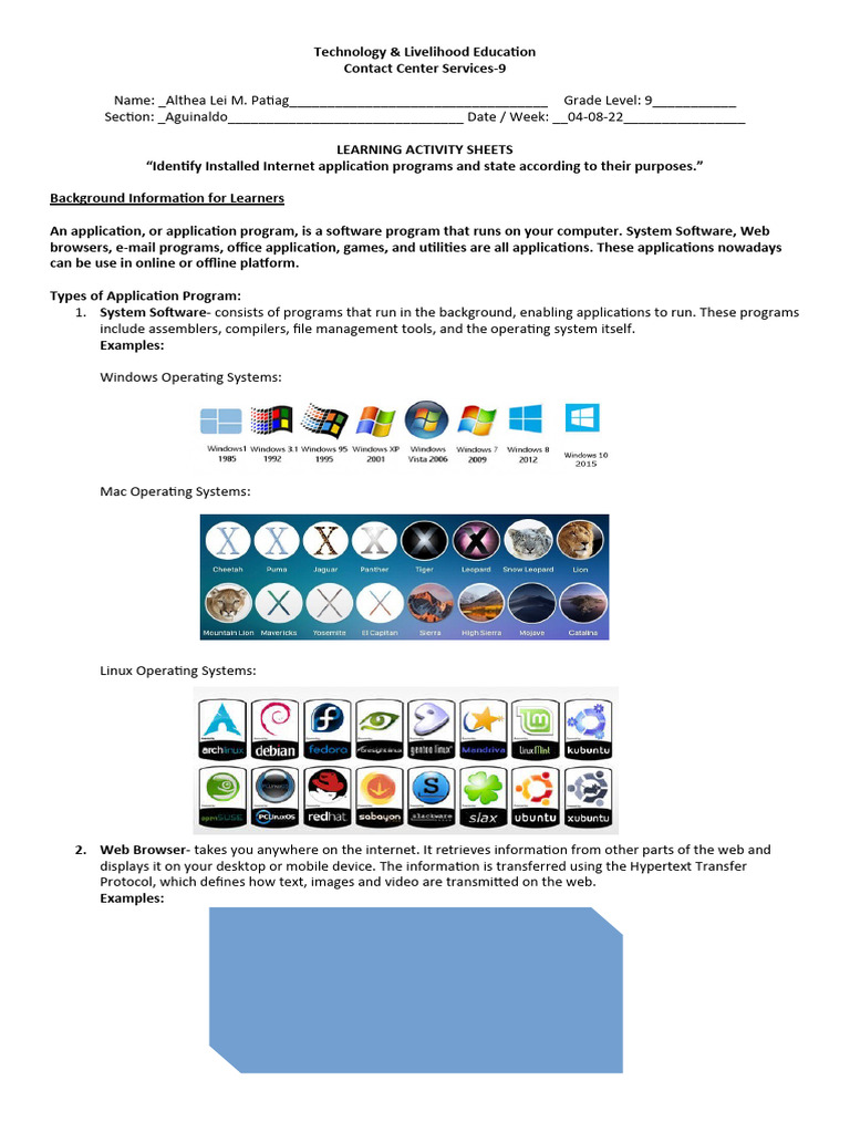 Learning Activity Sheets Elijah Yambao | PDF | Application Software | Operating System