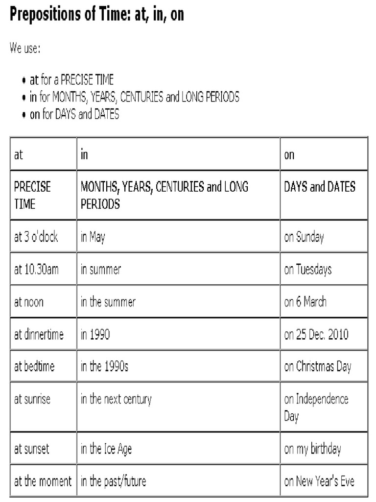 Prepositions of Time 2 | PDF