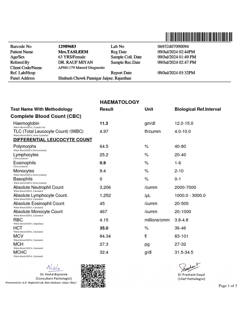 Haematology and Serology Test Results | PDF | White Blood Cell | Body ...