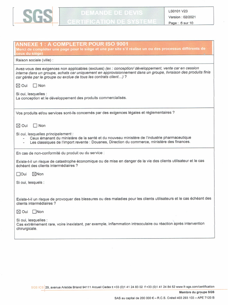 Demande SGS 2-2 | PDF