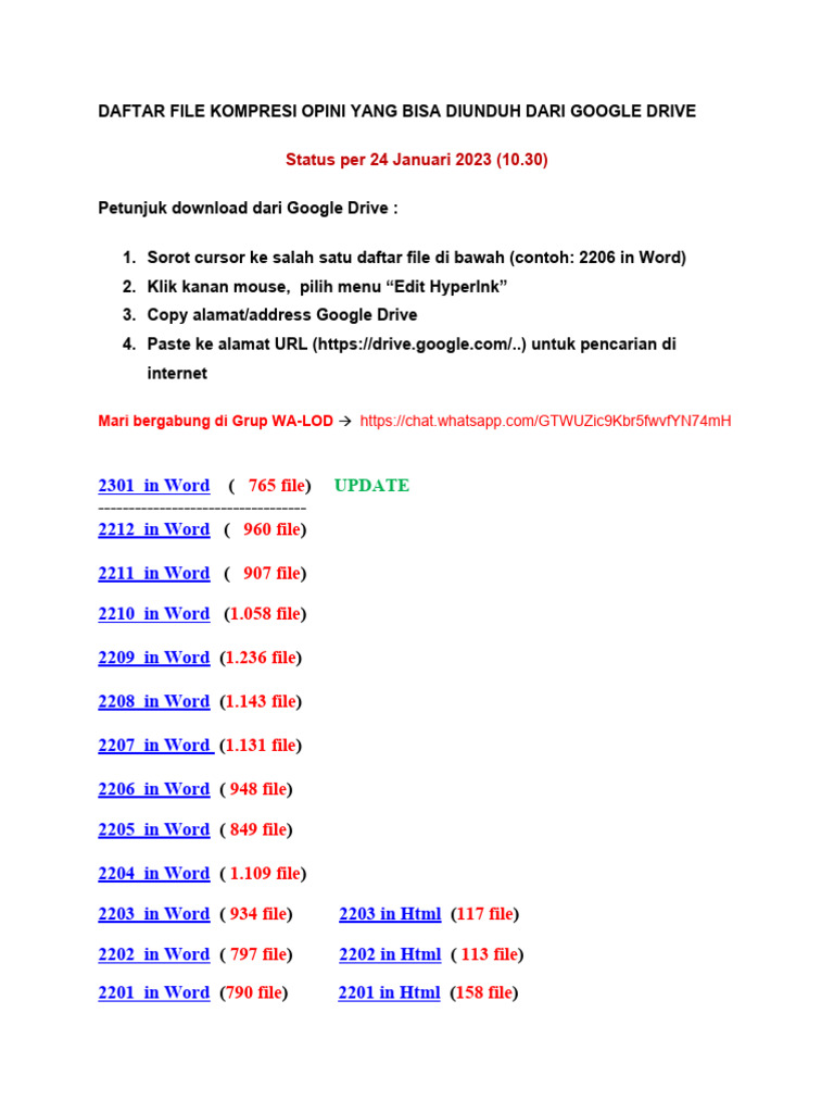 Daftar File Kompresi Opini Yang Bisa Diunduh Dari Google Drive (230124 ...