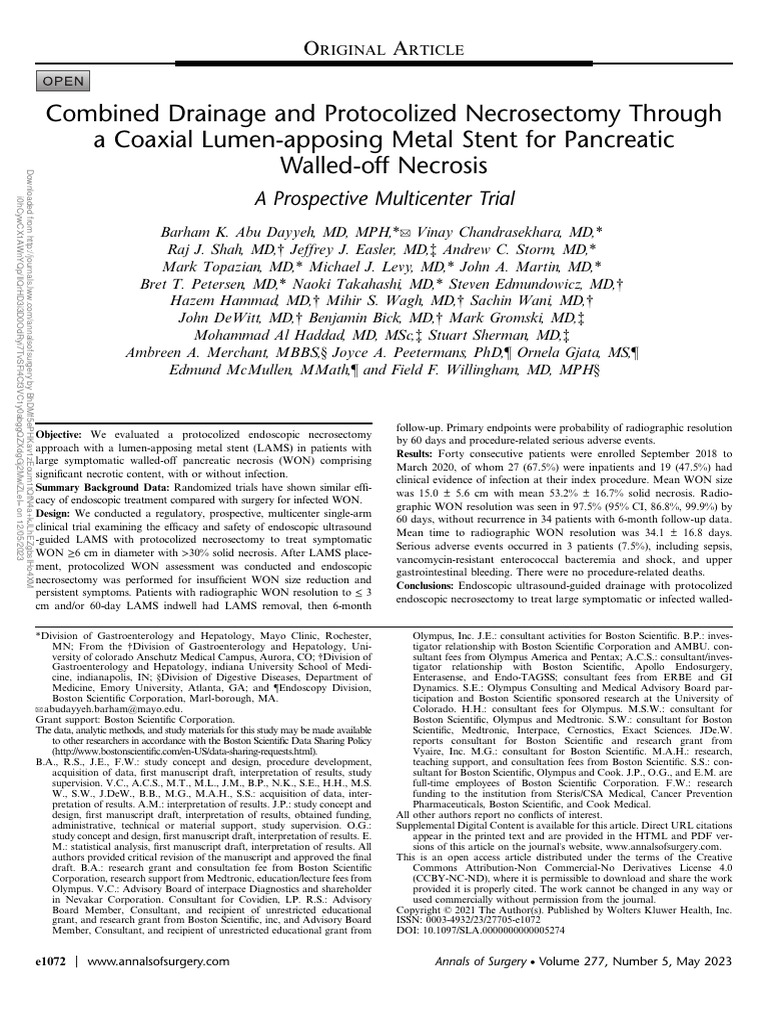 Combined Drainage and Protocolized Necrosectomy 35129503 | PDF | Stent ...