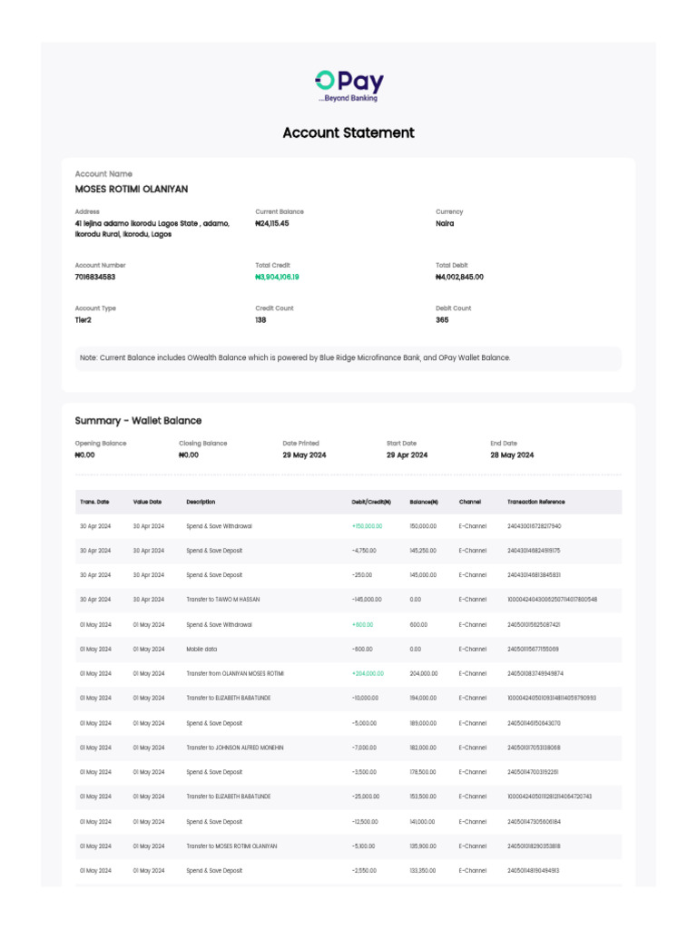 Moses Rotimi Olaniyan Account Summary | PDF | Deposit Account | Credit Card