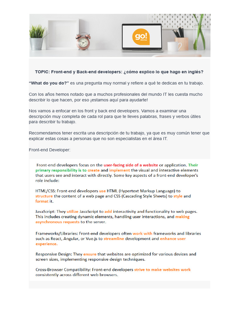 Front-End y Back-End Developers - ¿Cómo Explico Lo Que Hago en Inglés | PDF | Databases | Php
