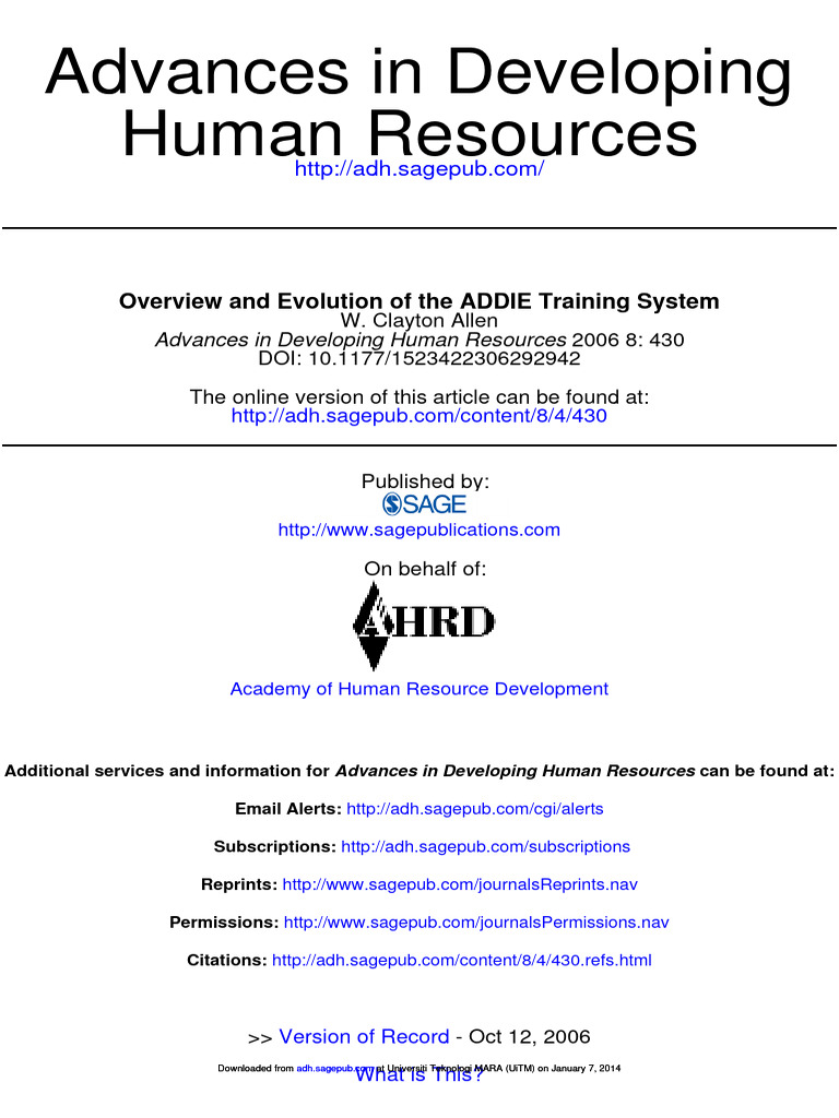 Overview and Evolution of The Addie Training System | PDF ...