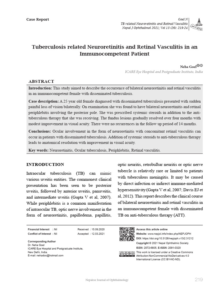Tuberculosis Related Neuroretinitis and Retinal Va | PDF | Tuberculosis ...