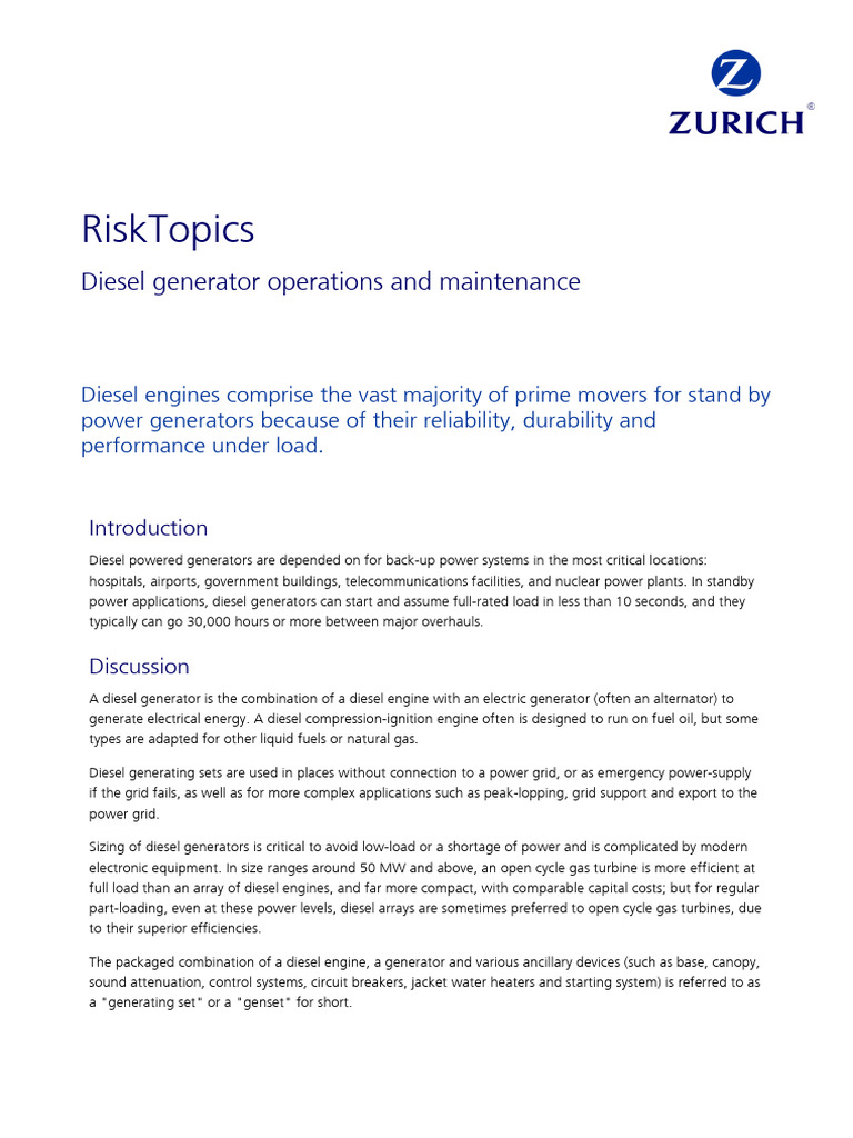 Diesel Generator Operations and Maintenance | PDF | Piston | Engineering