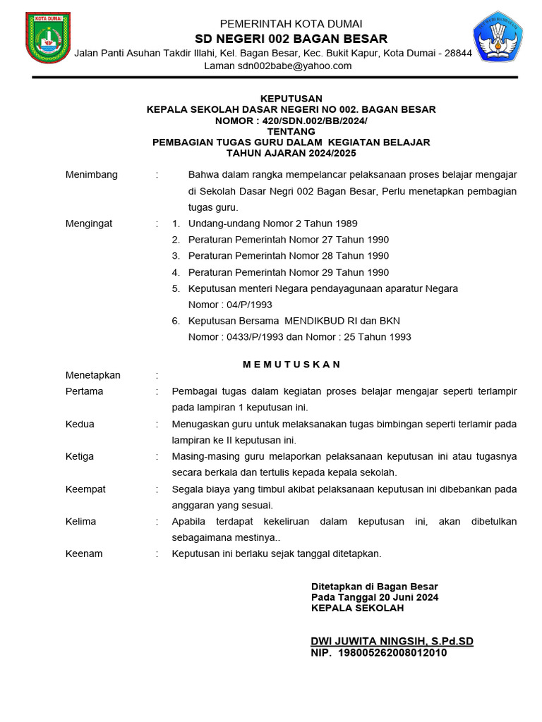 SK PEMBAGIAN TUGAS TA 2024 - 2025 Ganjil | PDF