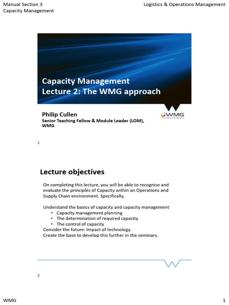 Capacity Management Lecture 2 | PDF | Operations Management | Logistics