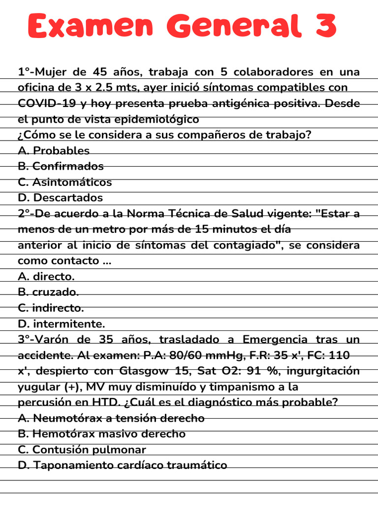 Examen General 3 | PDF | Medicina CLINICA | Emergencias Médicas