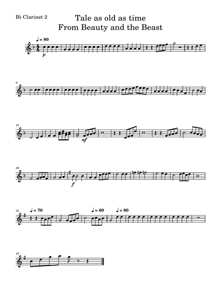 Clarinet Part for Beauty and the Beast | PDF