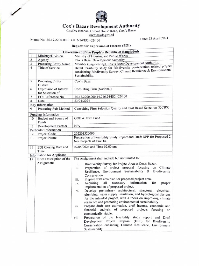 Cox's Bazar Development Authority: Government of The People's Republic of Bangladesh | PDF ...