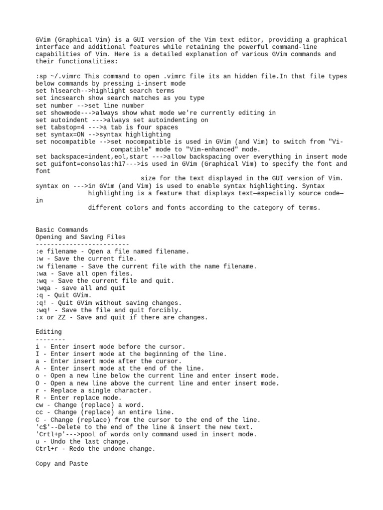 Detail - Commands of Gvim | PDF | Text | System Software
