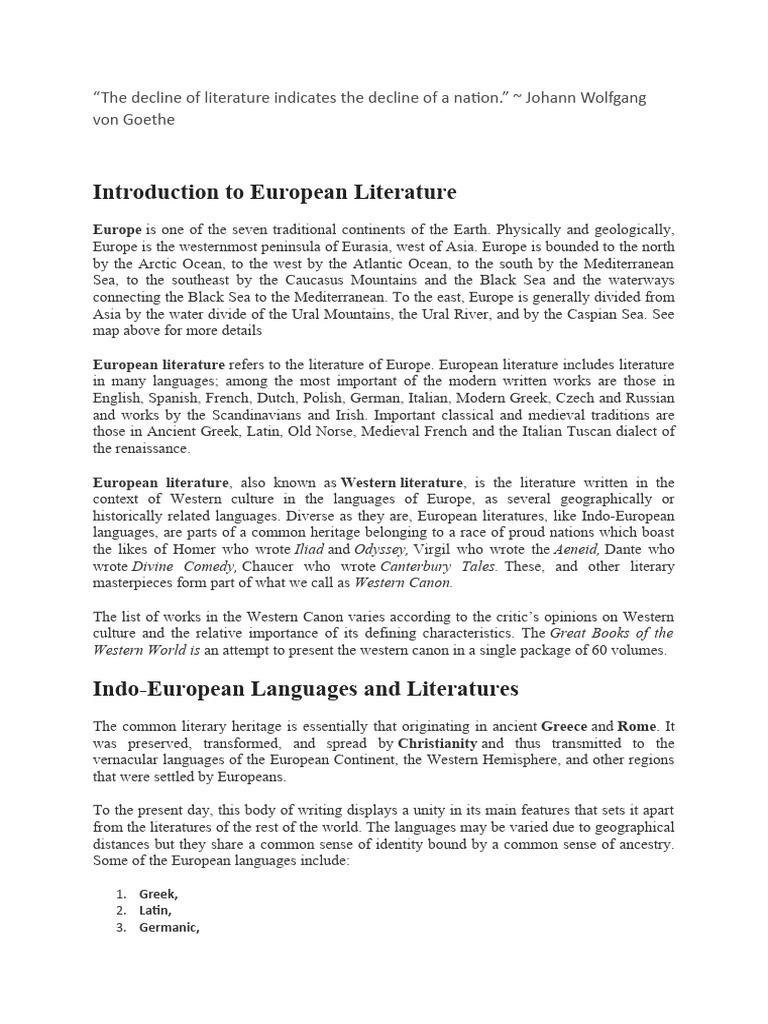 Overview of European Literature History | PDF | Europe