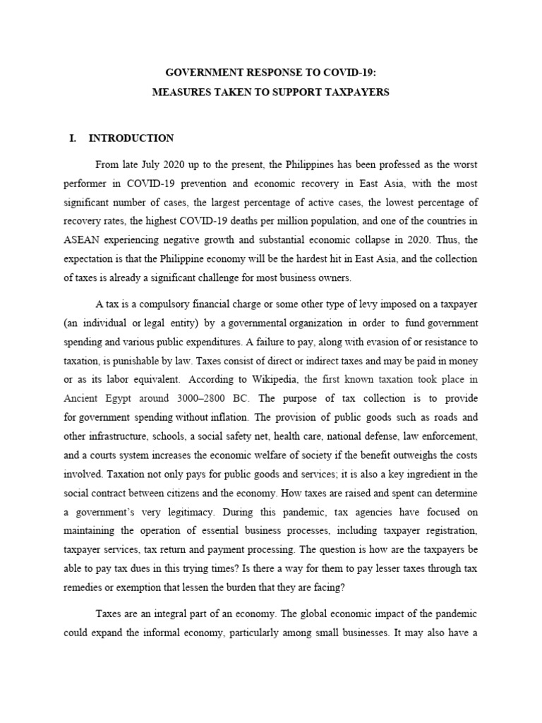 Government Response To Covid-19 (Measures Taken To Help Taxpayers ...