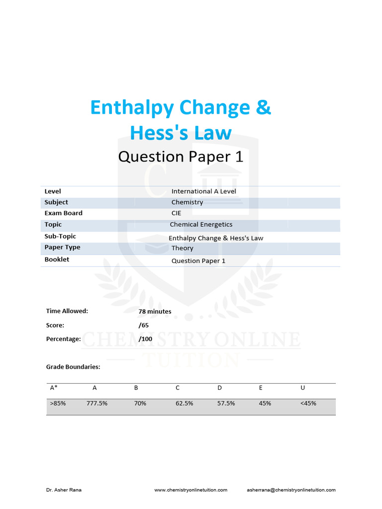Enthalpy Change Hesss Law-Theory - Ial-Cie-Chemistry - Qp-Unlocked ...