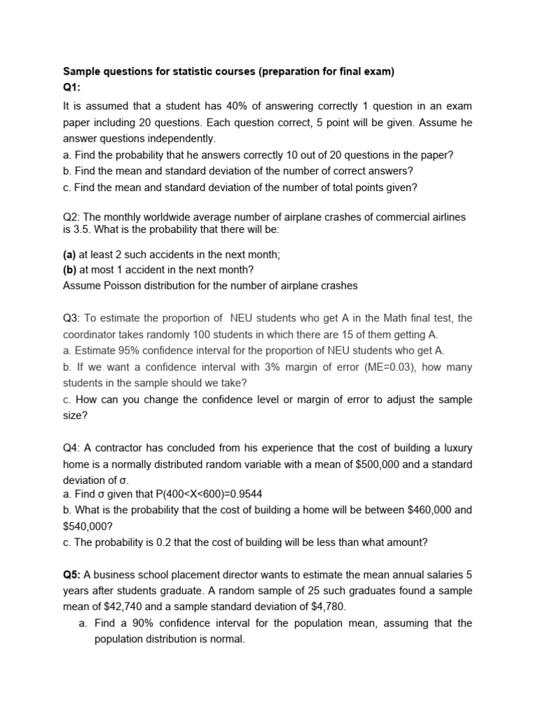 Sample Questions | PDF | Standard Deviation | Sampling (Statistics)