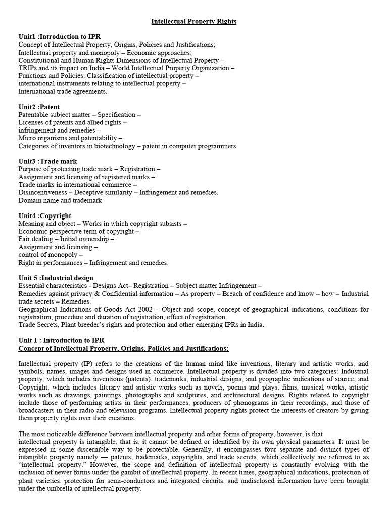 Intellectual Property Rights Notes-1, by Annu | PDF | Intellectual ...