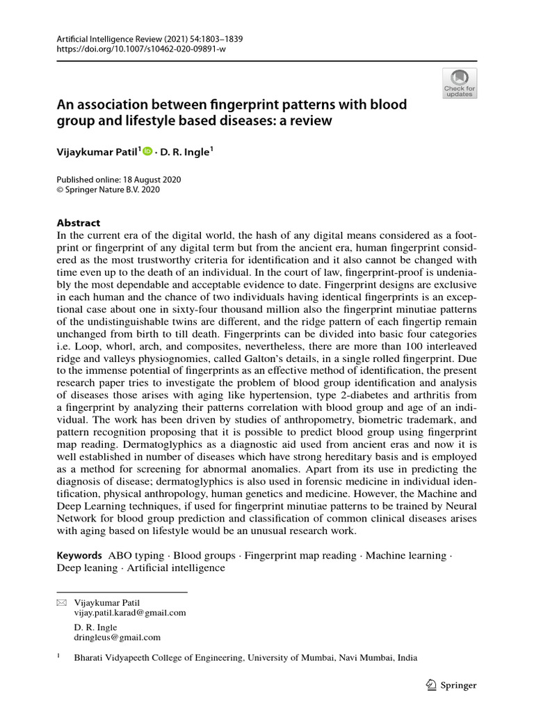An Association Between Fingerprint Patterns With Blood Group and ...