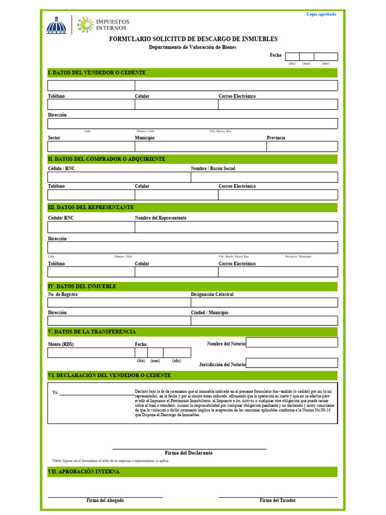 FI-DVB-002 Formulario Solicitud de Descargo de Inmuebles, Rev C | PDF