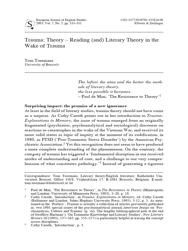 Methodology & Introduction - Trauma - Theory - Reading - and - Literary ...