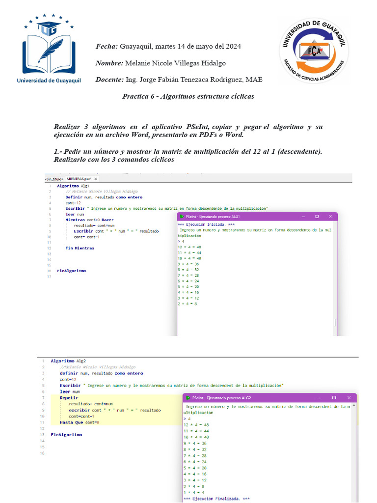 Practica 4 - Algoritmos Estructura Continua | PDF
