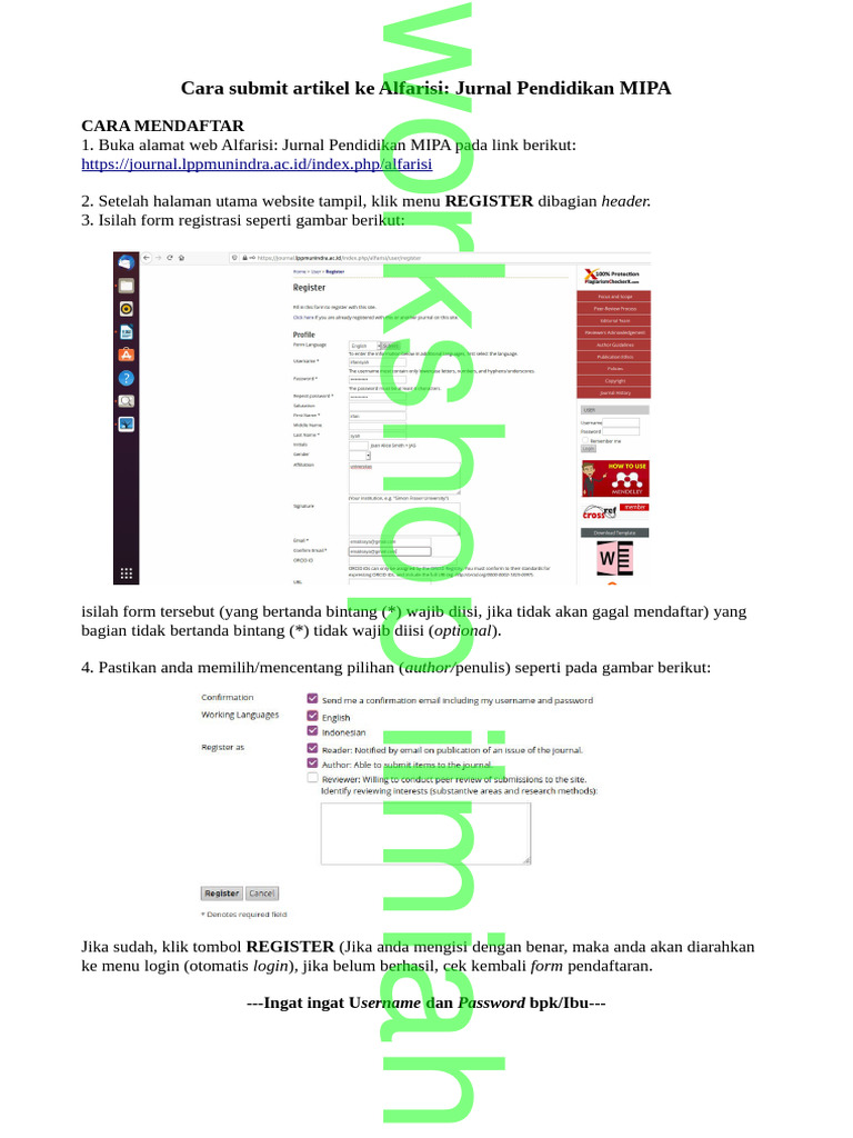 Cara Daftar Dan Kirim Artikel Journal System | PDF