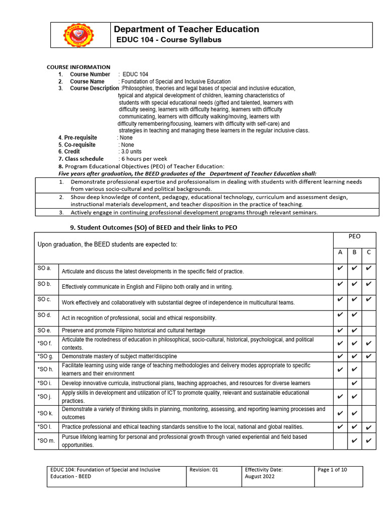 Educ - 104 Course Syllabus | PDF | Educational Assessment | Learning