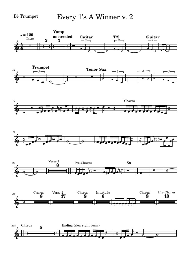 Every - 1's - A - Winner v2-Bb - Trumpet | PDF | Song Structure | Vocal ...