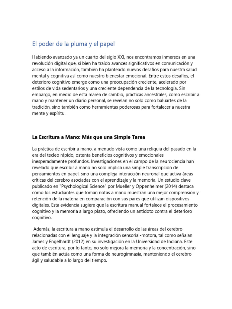 El Poder de La Pluma y El Papel | PDF | Las emociones | Memoria