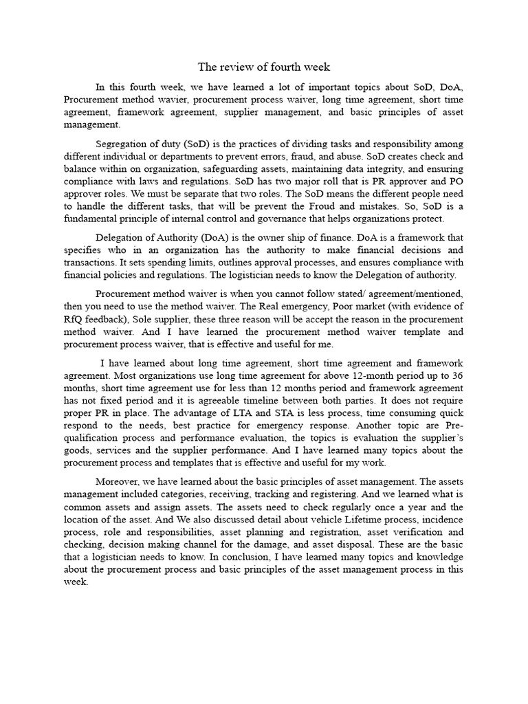 The Review of Fourth Week | PDF | Procurement | Internal Control