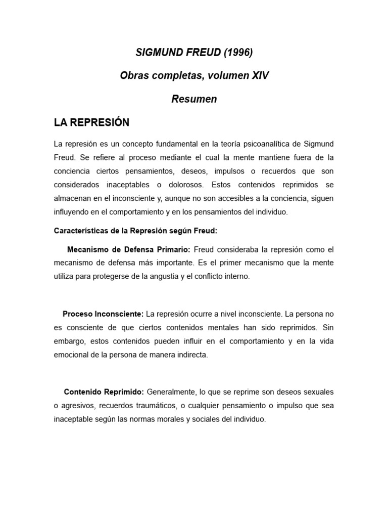 Freud: Represión e Inconsciente | PDF | Mente inconsciente | Psicoanálisis