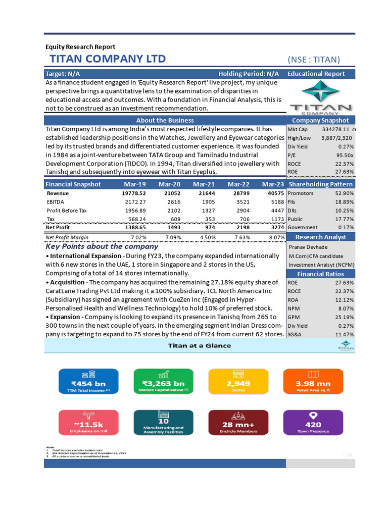 Equity Research Report - Titan Company LTD | PDF | Return On Equity ...