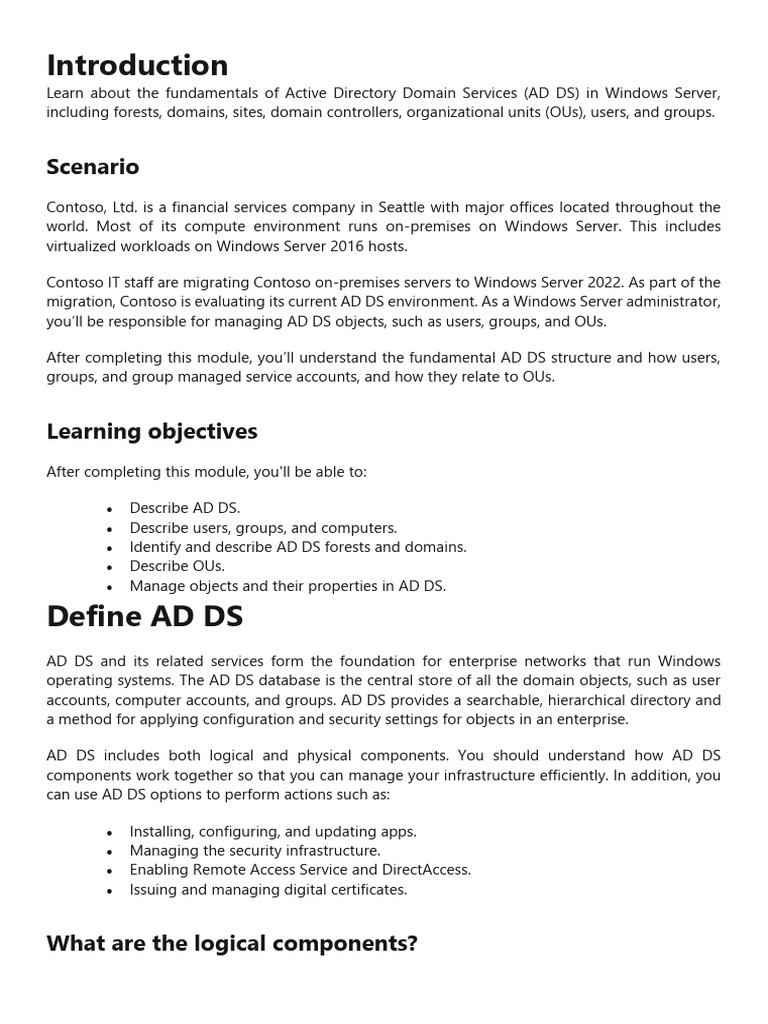 Introduction ADDS | PDF | Active Directory | Domain Name System