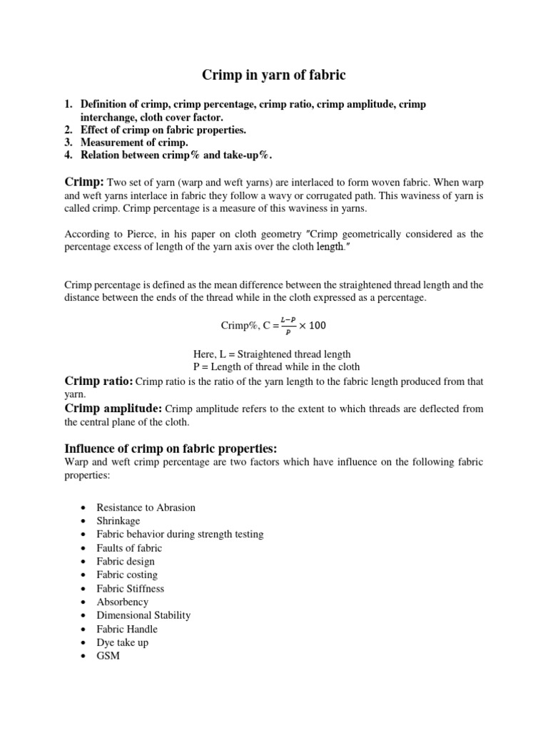 Yarn crimp | PDF | Textiles | Yarn